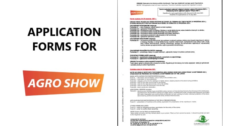 Application forms for the AGRO SHOW exhibition - AGRO SHOW